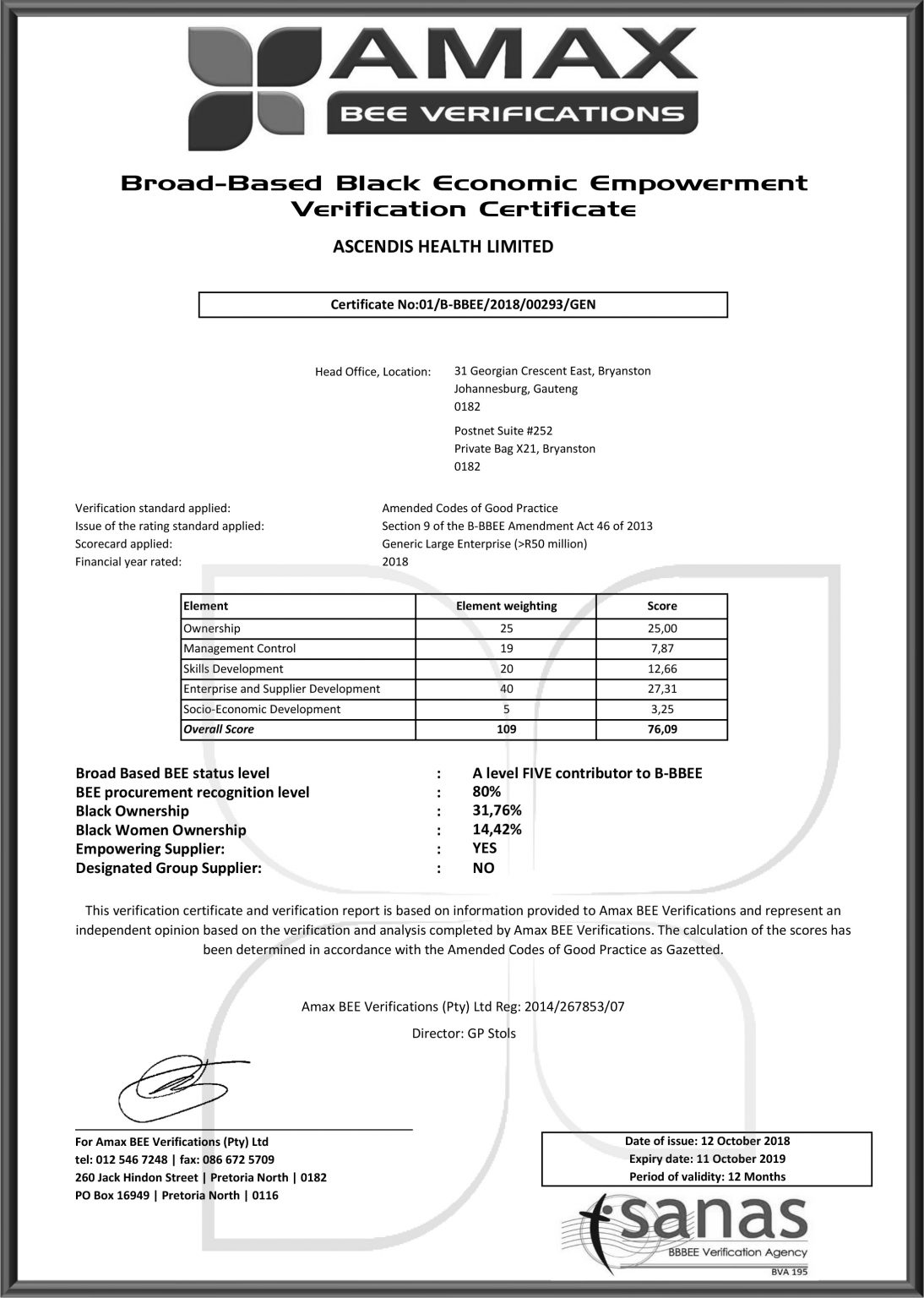 Ascendis | BBBEE Certificates